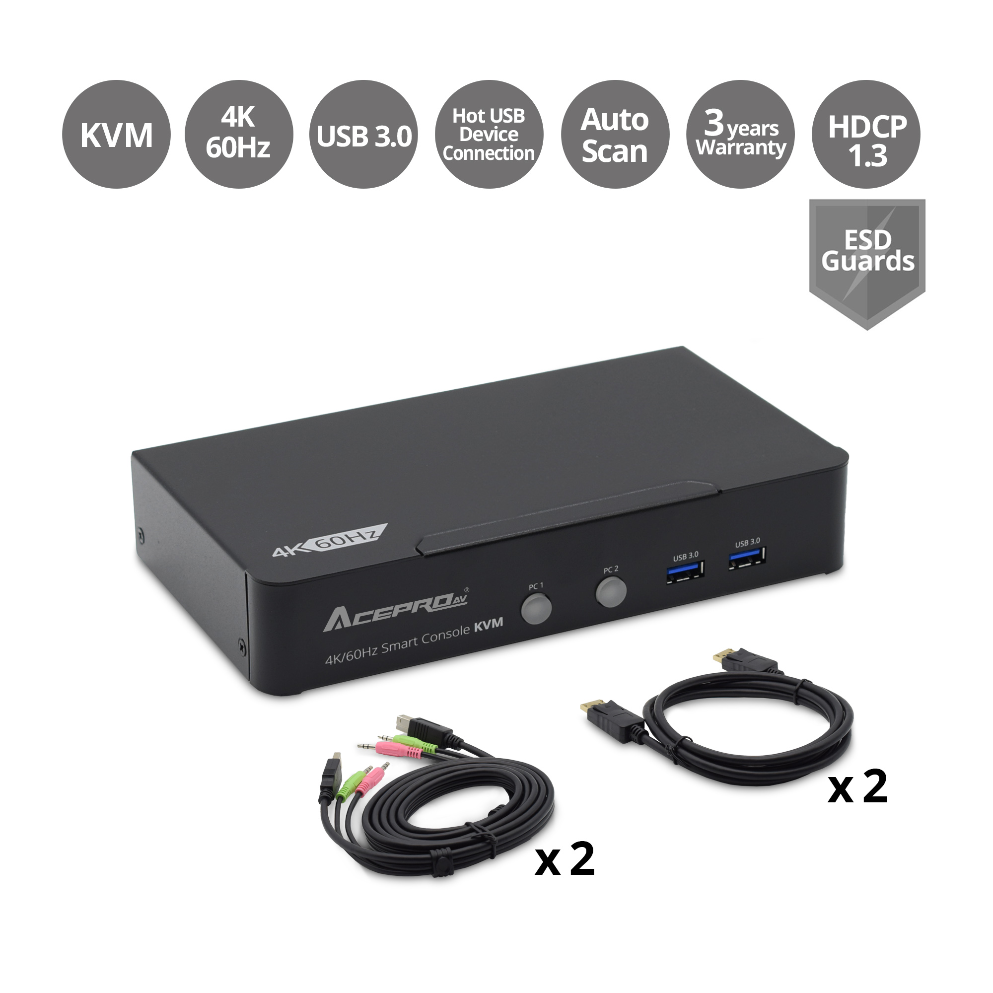 AceProAV 2-Port DisplayPort 1.2 KVM plus USB 3.0 Data Hub | AVLT ...