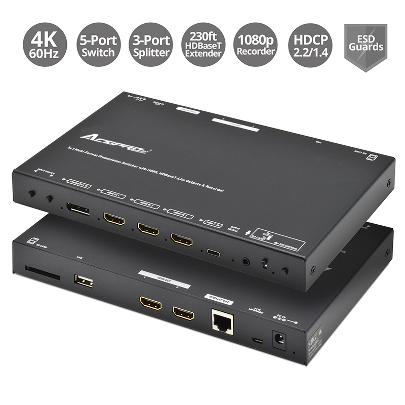 AceProAV 5x3 HDMI 2.0 4K@60Hz Multi-input Presentation Switcher plus ...