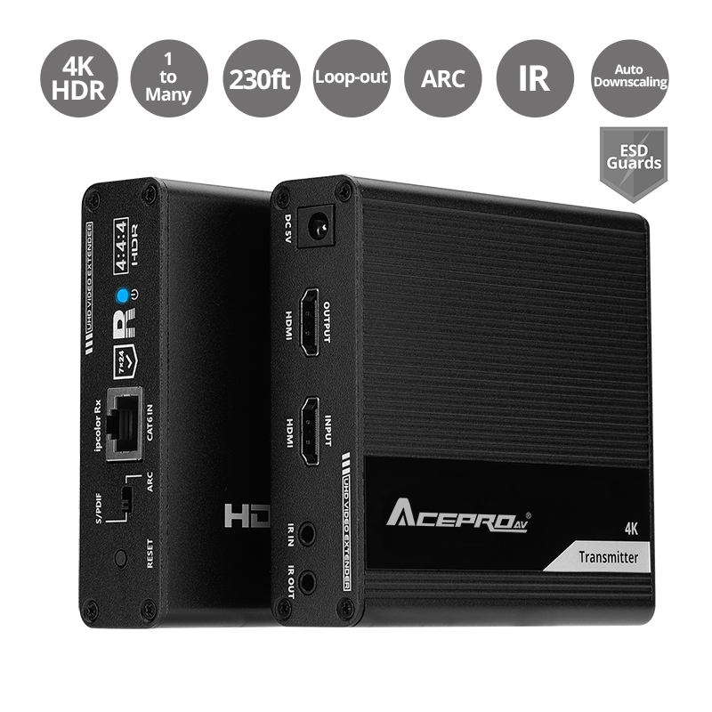 AceProAV HDMI 2.0 4K@60Hz ipcolor Extender plus Loop-out Daisy-Chain IR ...