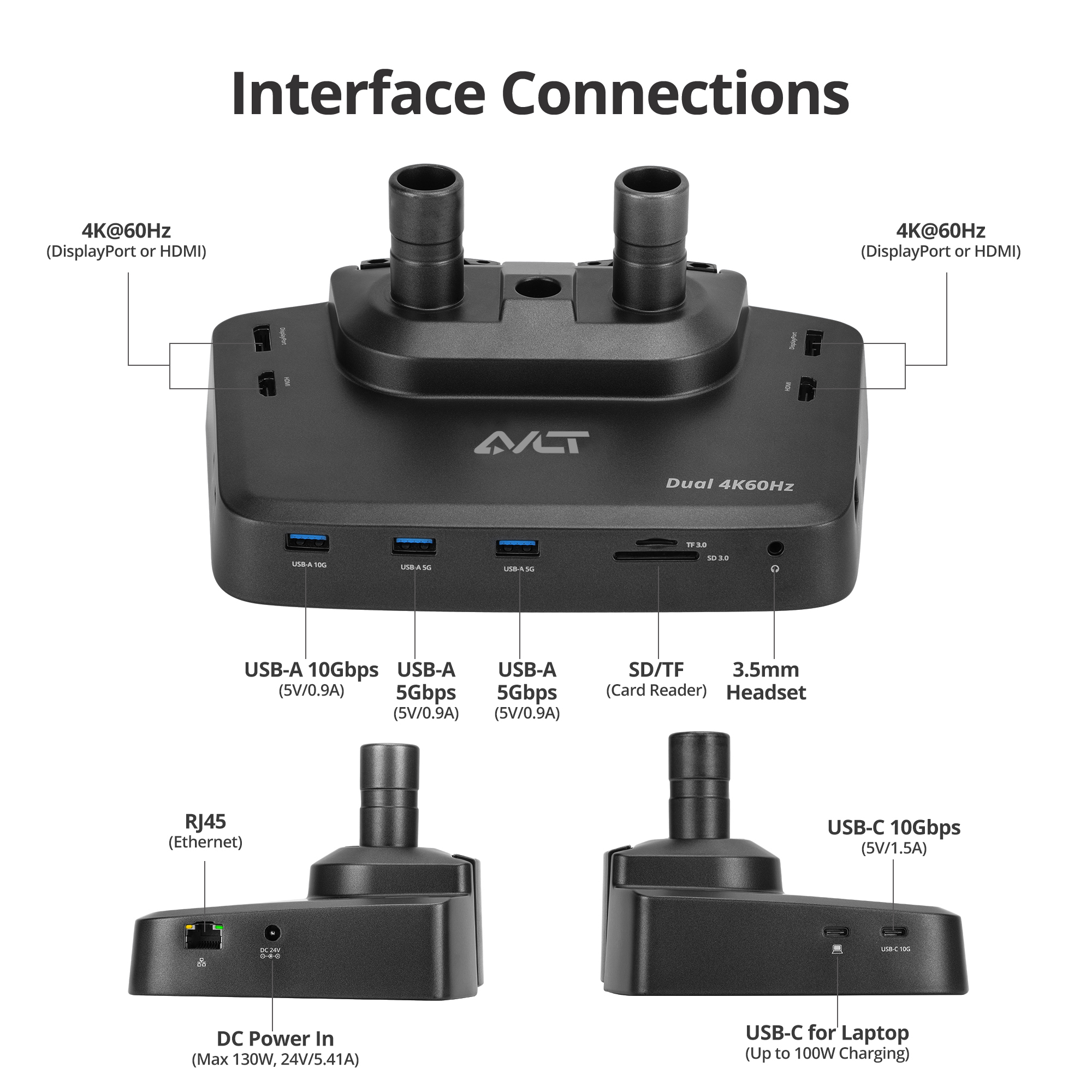Full function Dual 4K Hybrid Video Docking Station & PD with Gas Spring ...