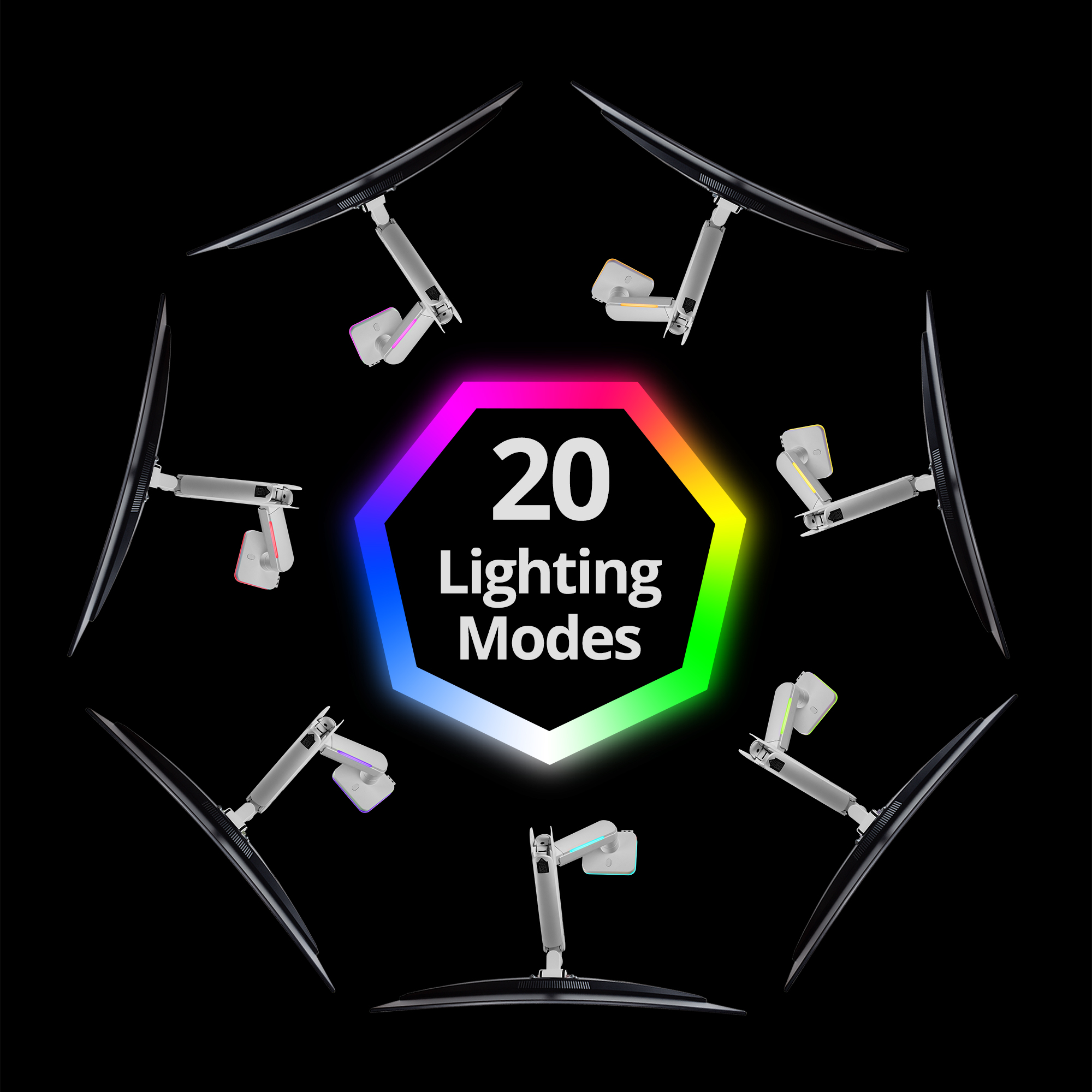 AVLT RGB Lights Single 17”-43” Gaming Monitor Arm Desk Mount, Fits One Flat/Curved/Ultrawide ...