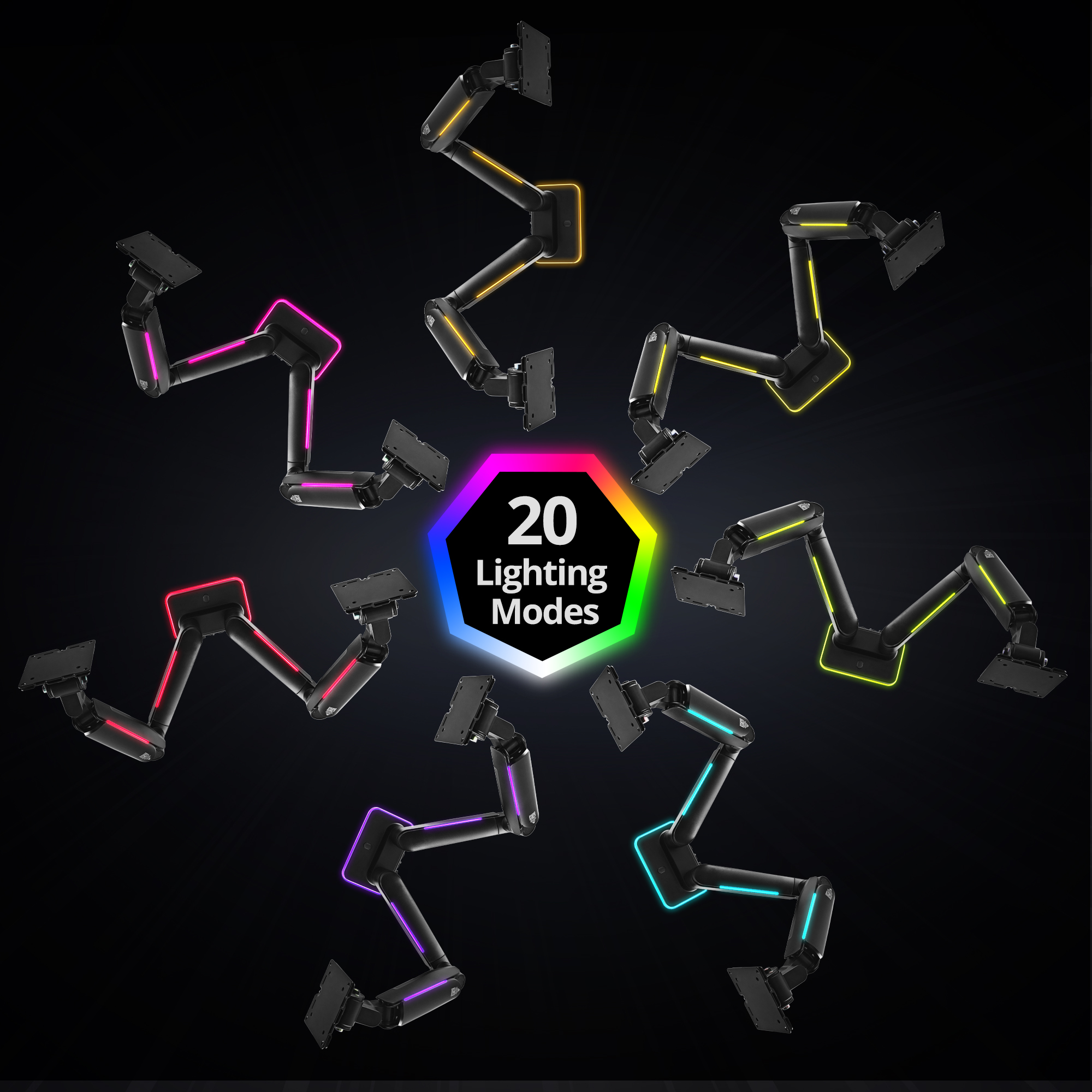 AVLT RGB Lights Dual 17”-43” Gaming Monitor Arm Desk Mount, Fits Two ...