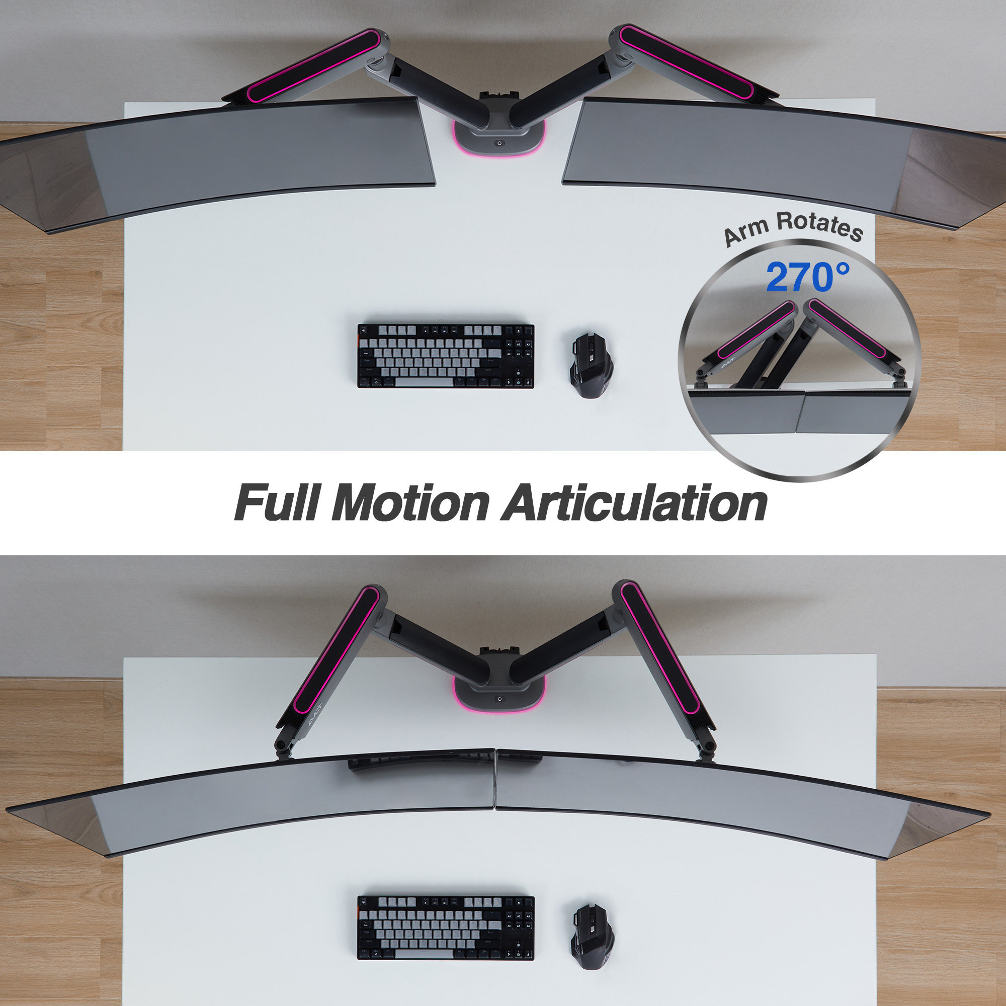 AVLT Dual 27”-43” RGB Gaming Monitor Arm Desk Mount Built-in 20 ...