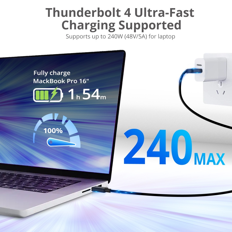 Thunderbolt 4 Cable 2.3ft(0.7M) - 8K@60Hz - 40Gbps Data Transfer - 240W ...