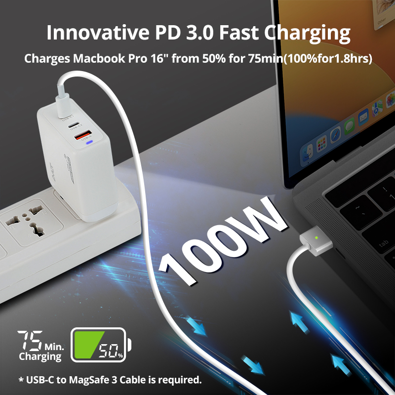 100W GaN PD Combo Charger - 2C1A - USB-C Charging Station - USB-C Power Adapter - Maximum 100W ...