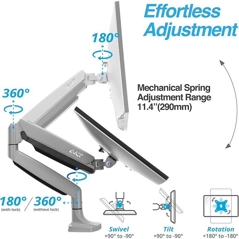 AVLT Single 17"-45" Monitor Arm Desk Mount Premium Mechanical Spring ...