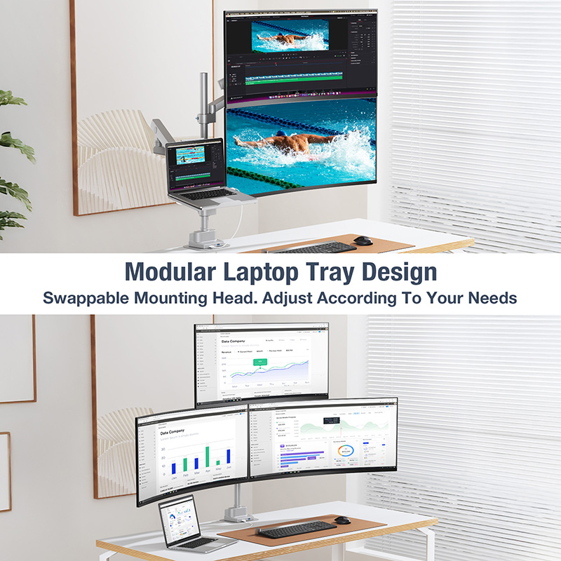 AVLT Laptop & Dual 40 Inch Stacking Monitor Arm Pole Top Mount with USB ...