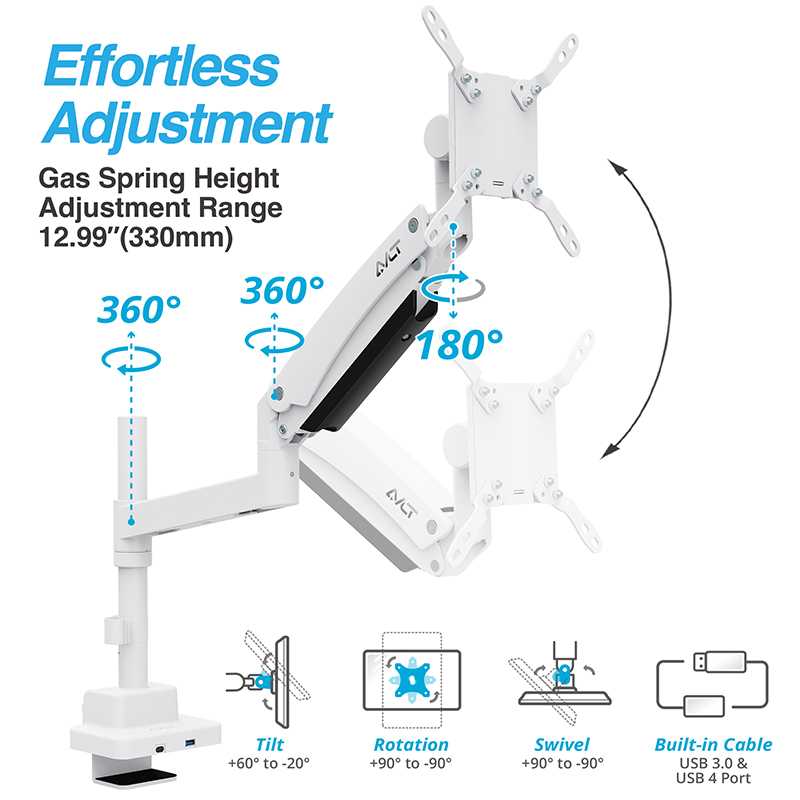 AVLT Single Monitor Desk Mount for 17"–57" Screens – Heavy Duty Gas ...